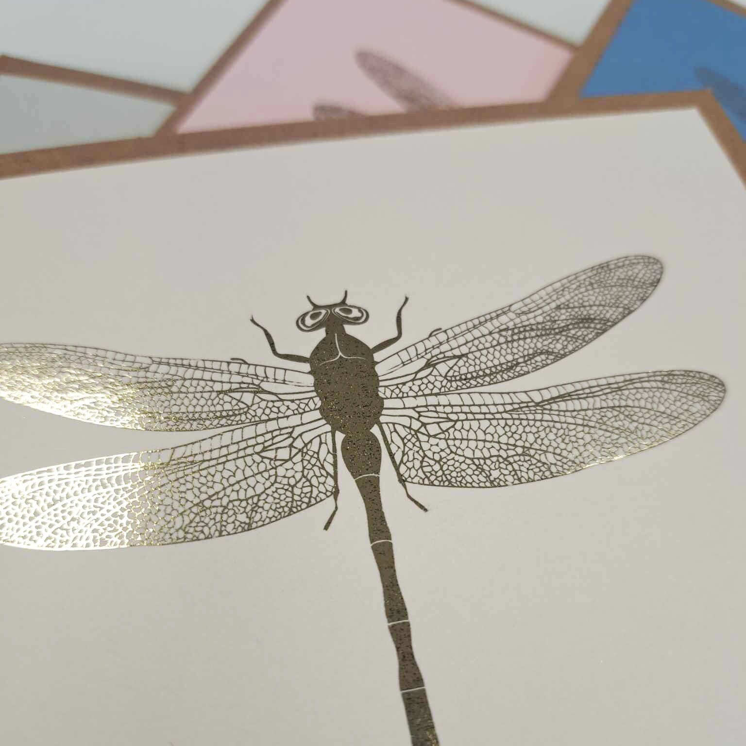Dragonfly Print Foiled Greetings Card - Square - Blank Inside - Foiled ...