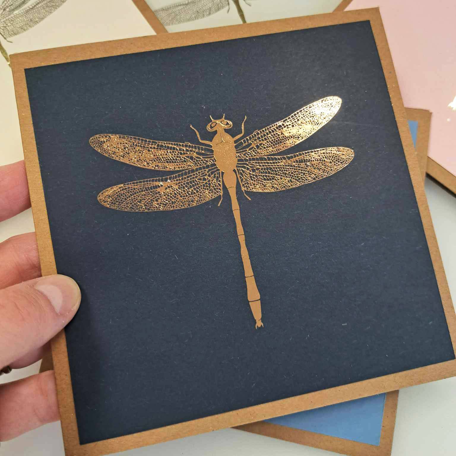 Dragonfly Print Foiled Greetings Card - Square - Blank Inside - Foiled ...