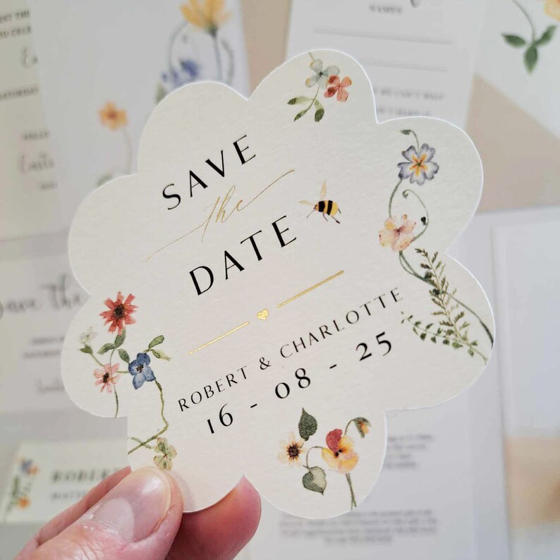 WILDFLOWER Hot Foil Save the Date Flower Shape Cards - Etsy