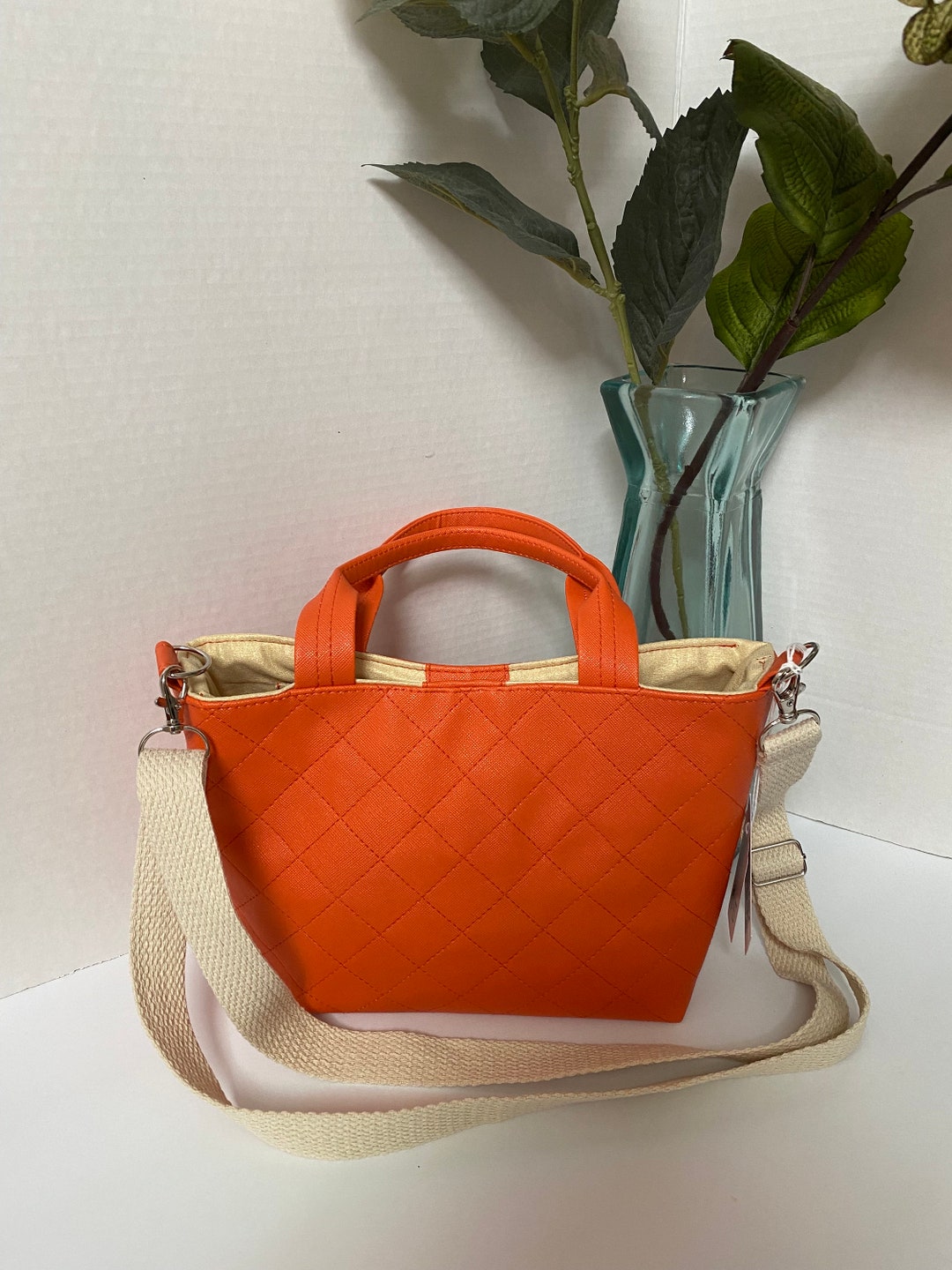 Mini Tote Bag/orange Mini Tote/mini Tote Top Handles Adjustable Webbing ...