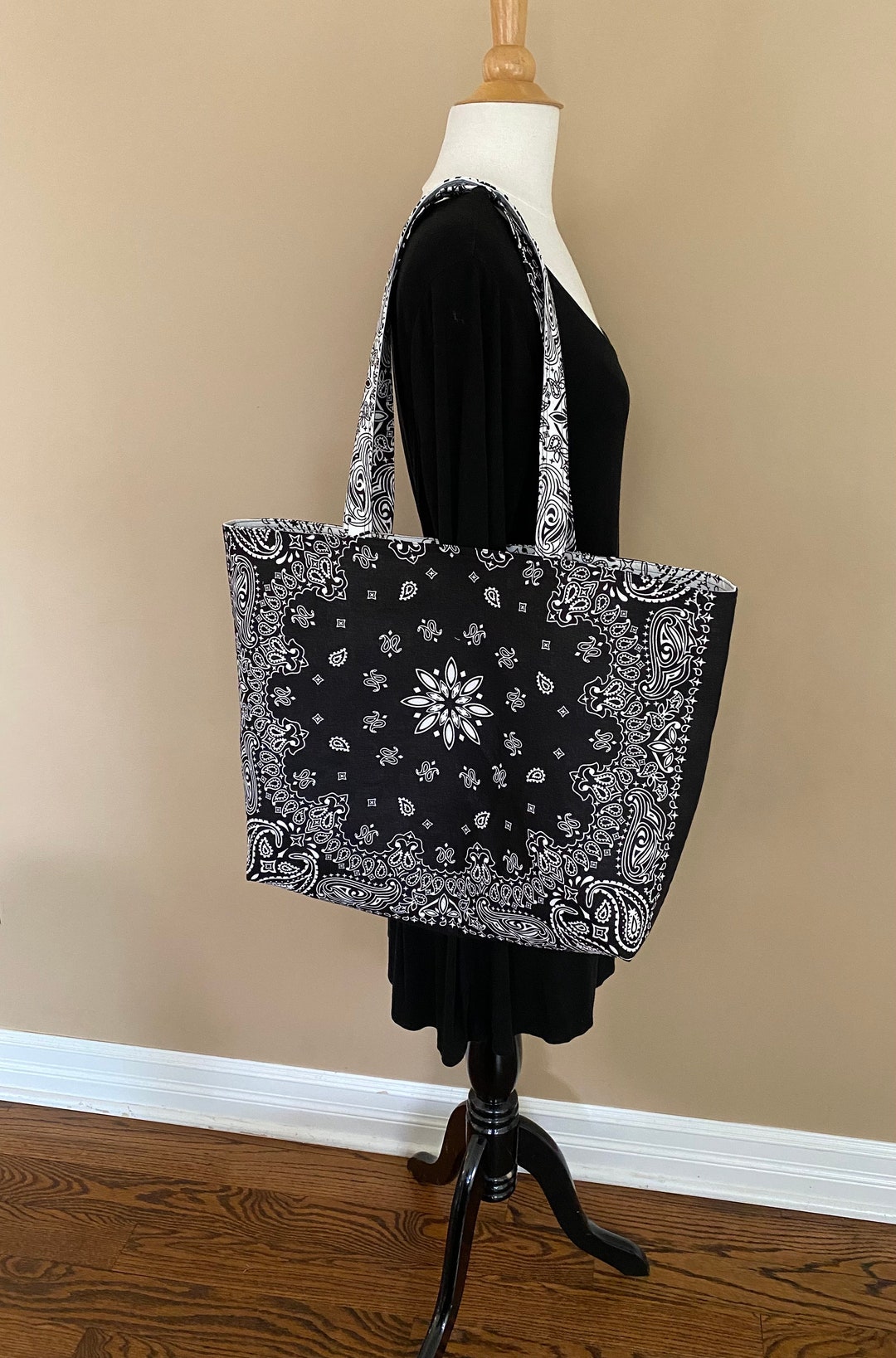 Bandana Tote Bag, Reversible Bandana Beach Tote Bag, Two Tone ...