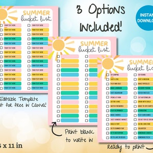 Editable Summer Kids Bucket List Printable, Editable Summer Bucket List ...