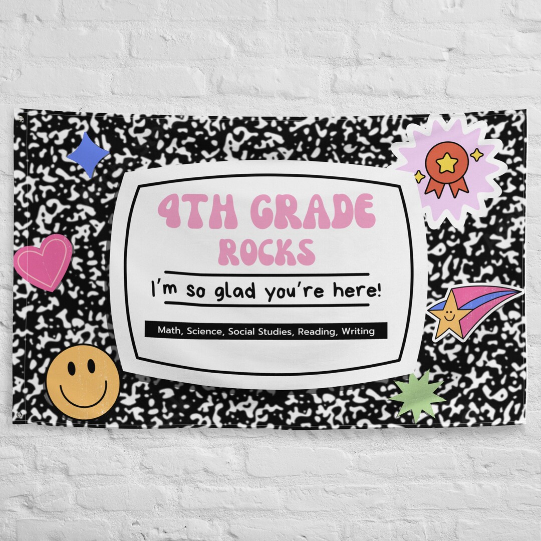 4th Grade Banner Flag, Fourth Grade Rocks Tapestry, Composition Theme ...