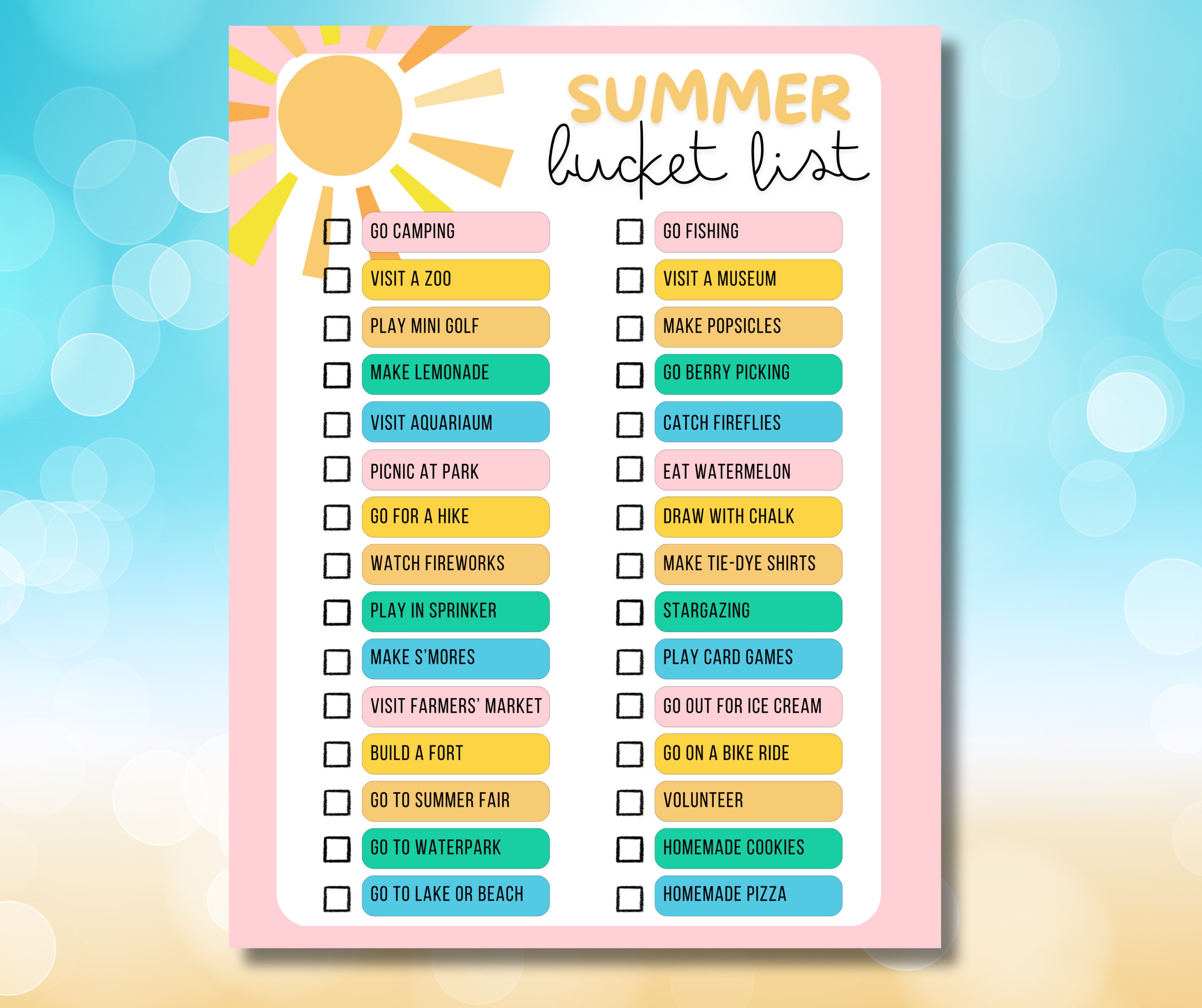 Editable Summer Kids Bucket List Printable, Editable Summer Bucket List ...