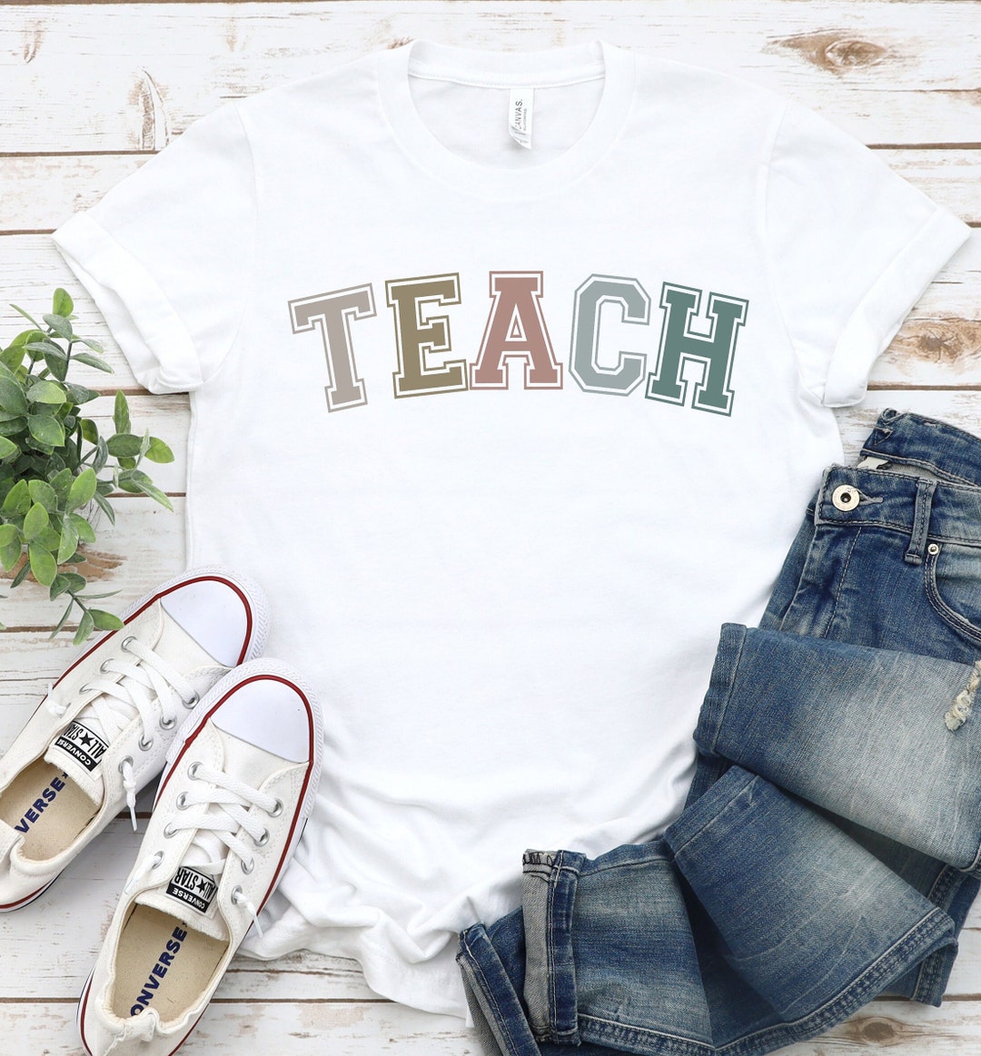 TEACH Varsity Letters Shirt, Multi-color, TEACH T-shirt, Trendy Teacher ...