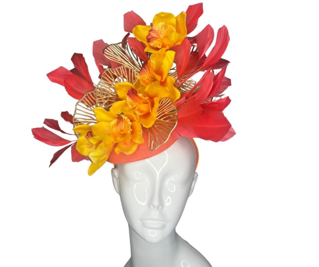 Fiery Bloom Fascinator Statement Headpiece With Orange and Yellow ...