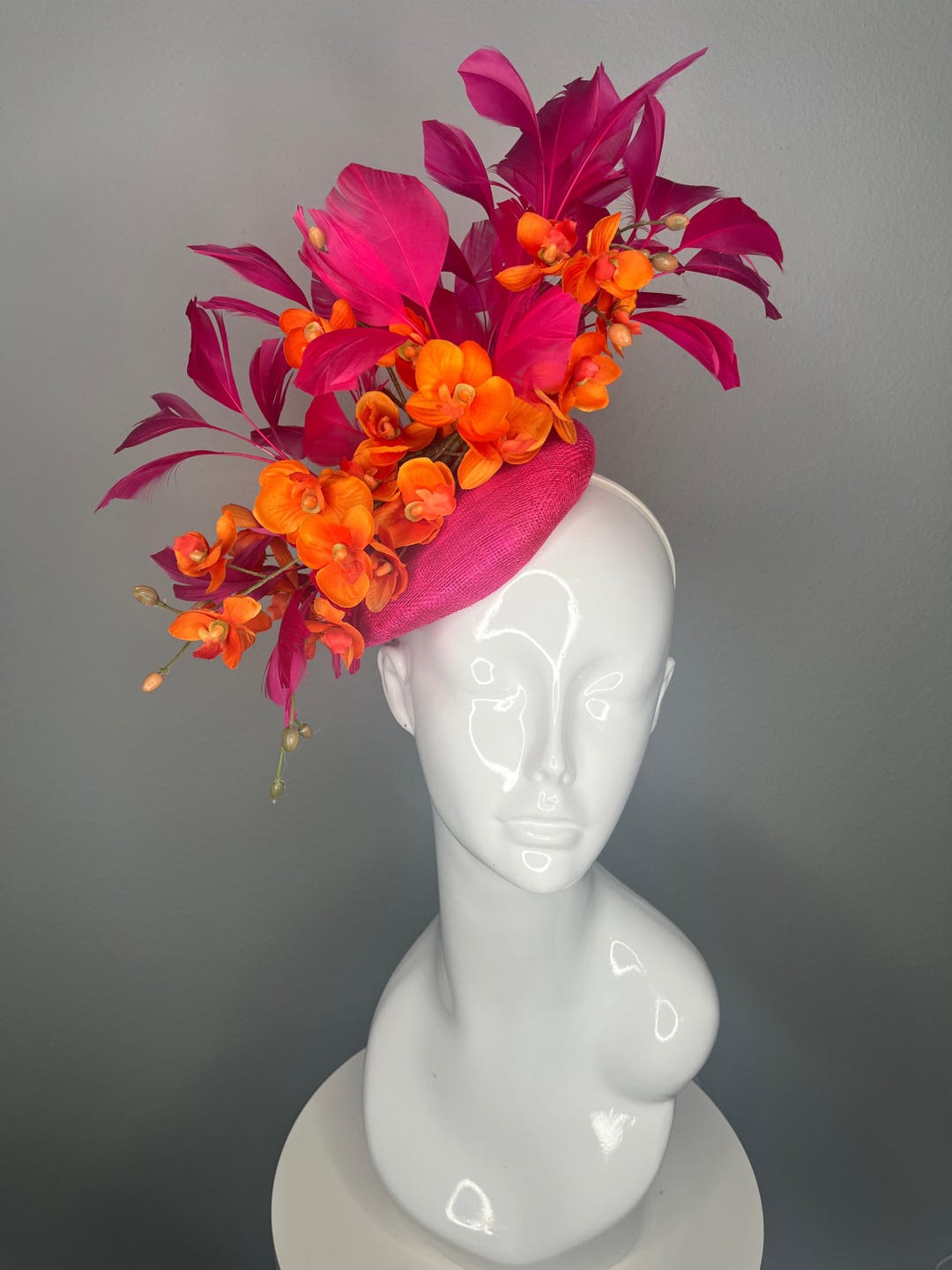 Kentucky Derby Tropical Tango Pink and Orange Feather Fascinator Hat - Etsy