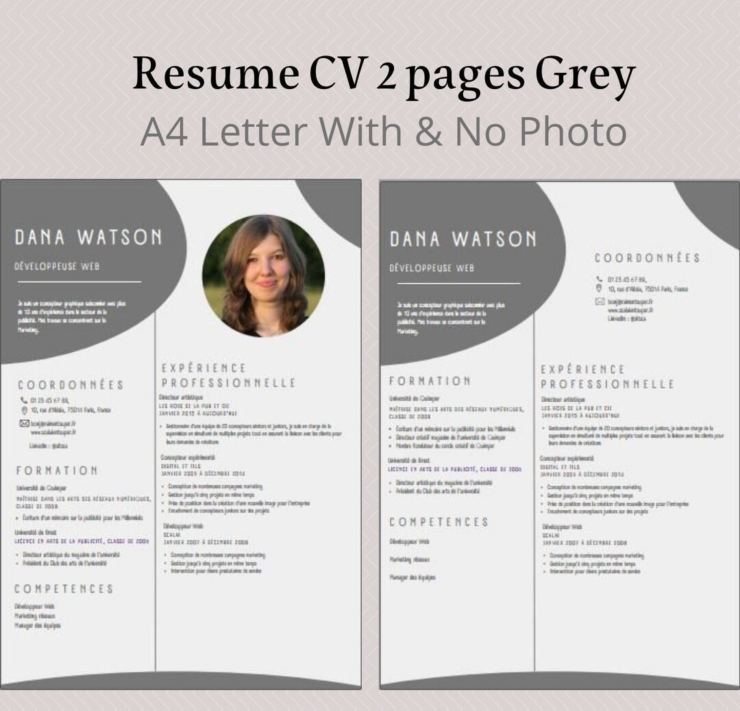 Resume Template Grey CV Designer CV Professional CV Online - Etsy