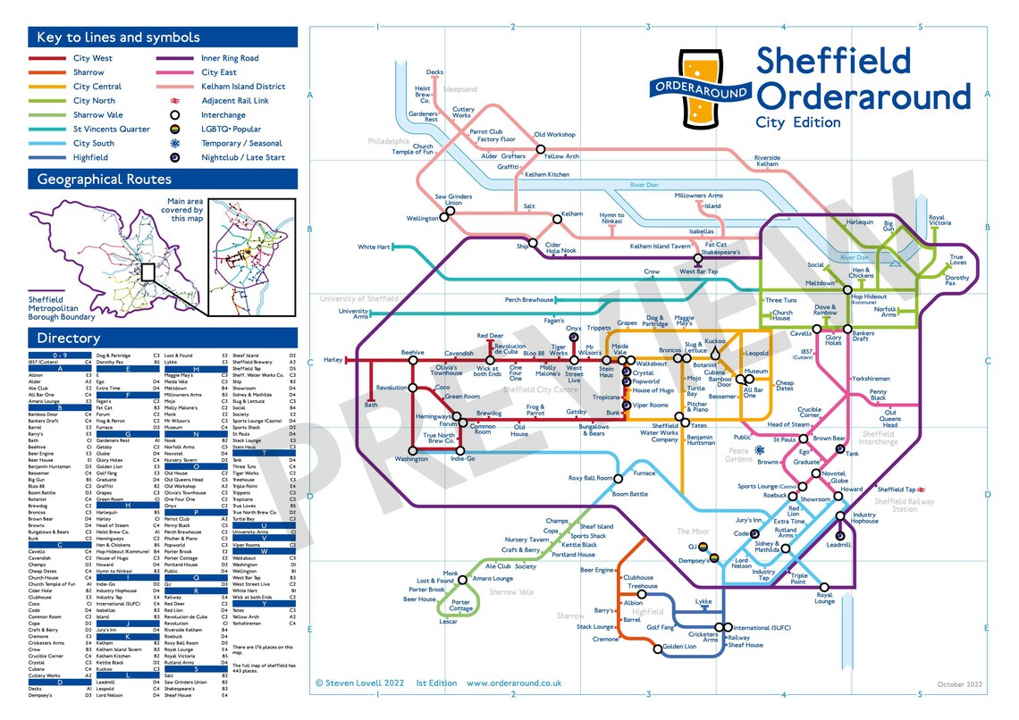 Sheffield City Orderaround A3 Pub Map Poster - Etsy