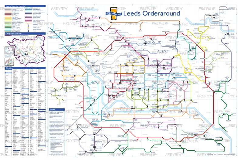 Leeds Orderaround - Pub Map Poster (610 X 915mm) - Etsy