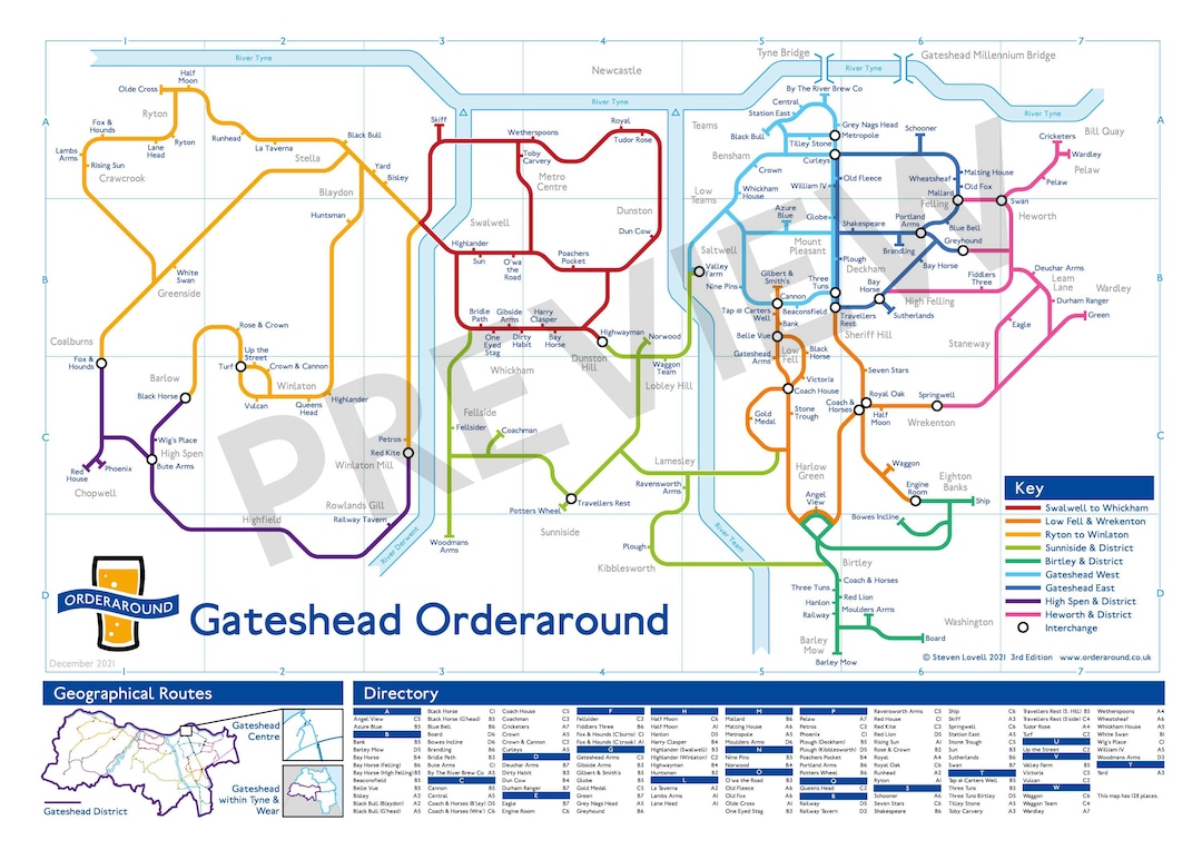 Gateshead Orderaround A3 Pub Map Poster - Etsy