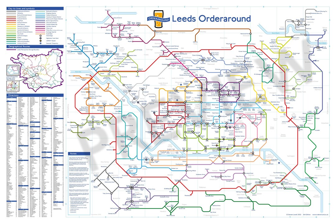 Leeds Orderaround Pub Map Poster. (610 X 915mm) - Etsy