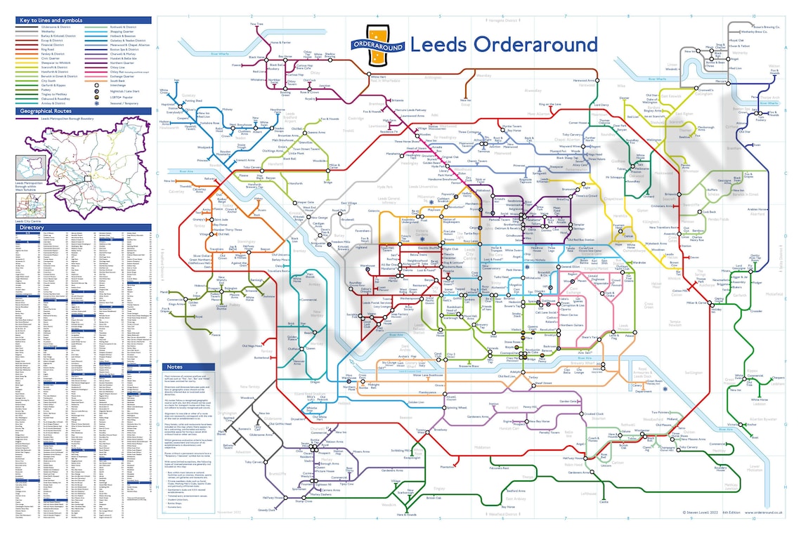 Leeds Orderaround Pub Map Poster. 610 X 915mm - Etsy