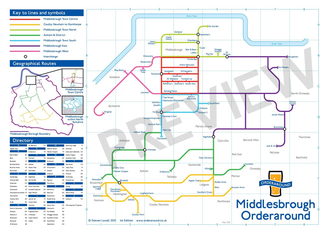 Middlesbrough Orderaround A3 Pub Map Poster - Etsy