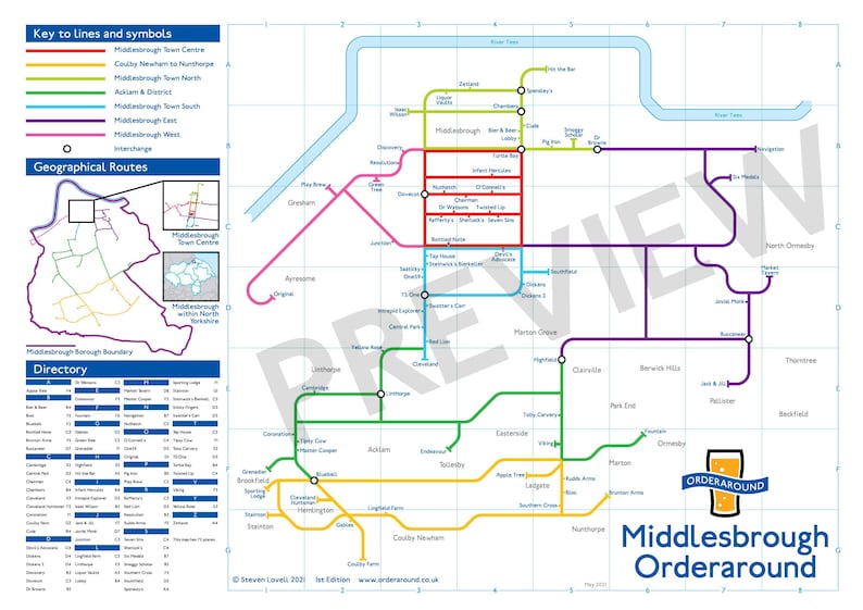 Middlesbrough Orderaround A3 Pub Map Poster - Etsy
