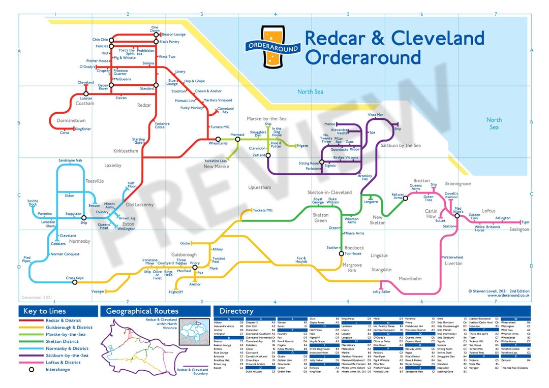 Redcar & Cleveland Orderaround Pub Map - Etsy UK