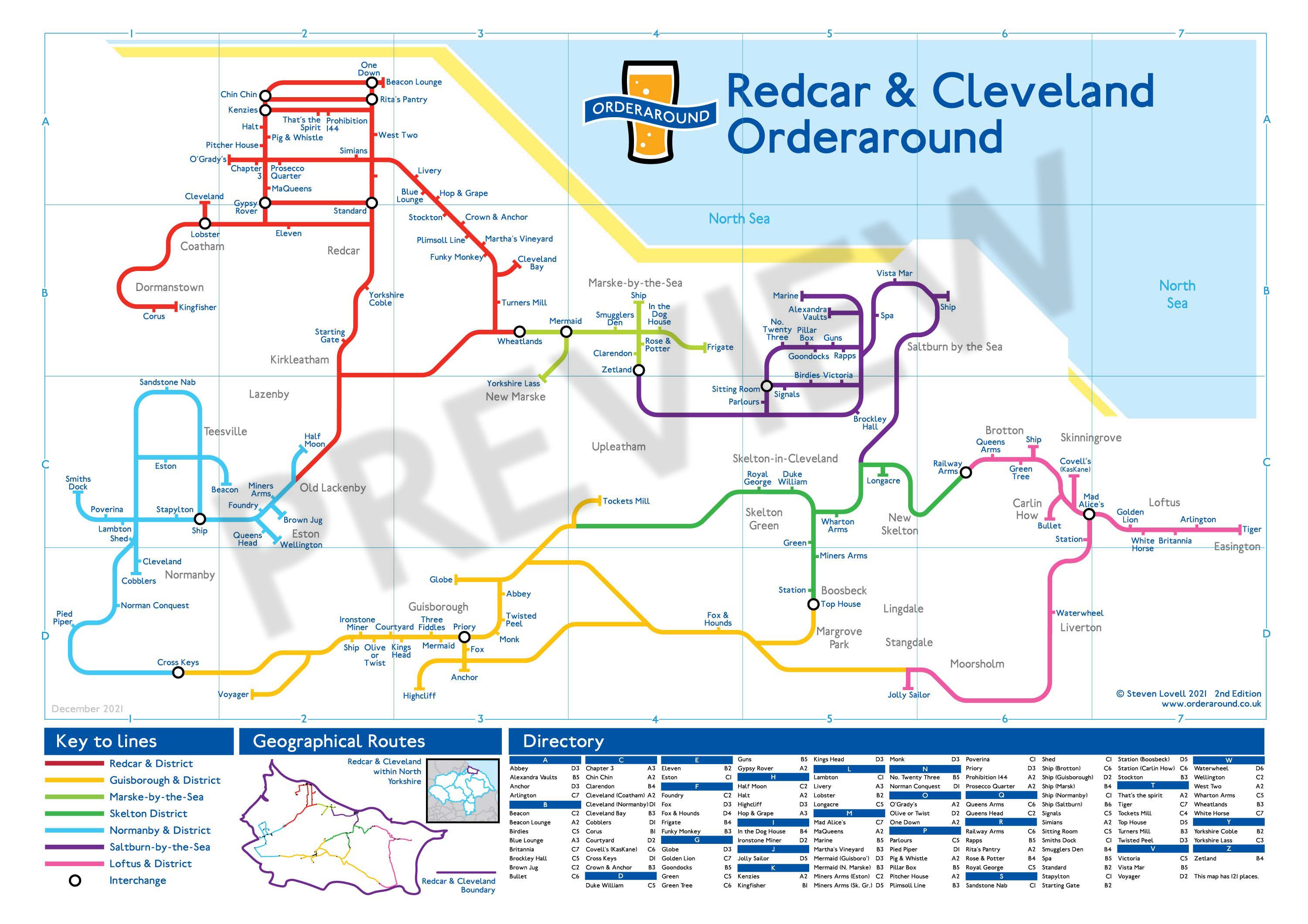 Redcar & Cleveland Orderaround Pub Map - Etsy