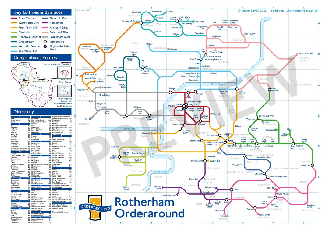 Rotherham Orderaround A3 Pub Map Poster - Etsy