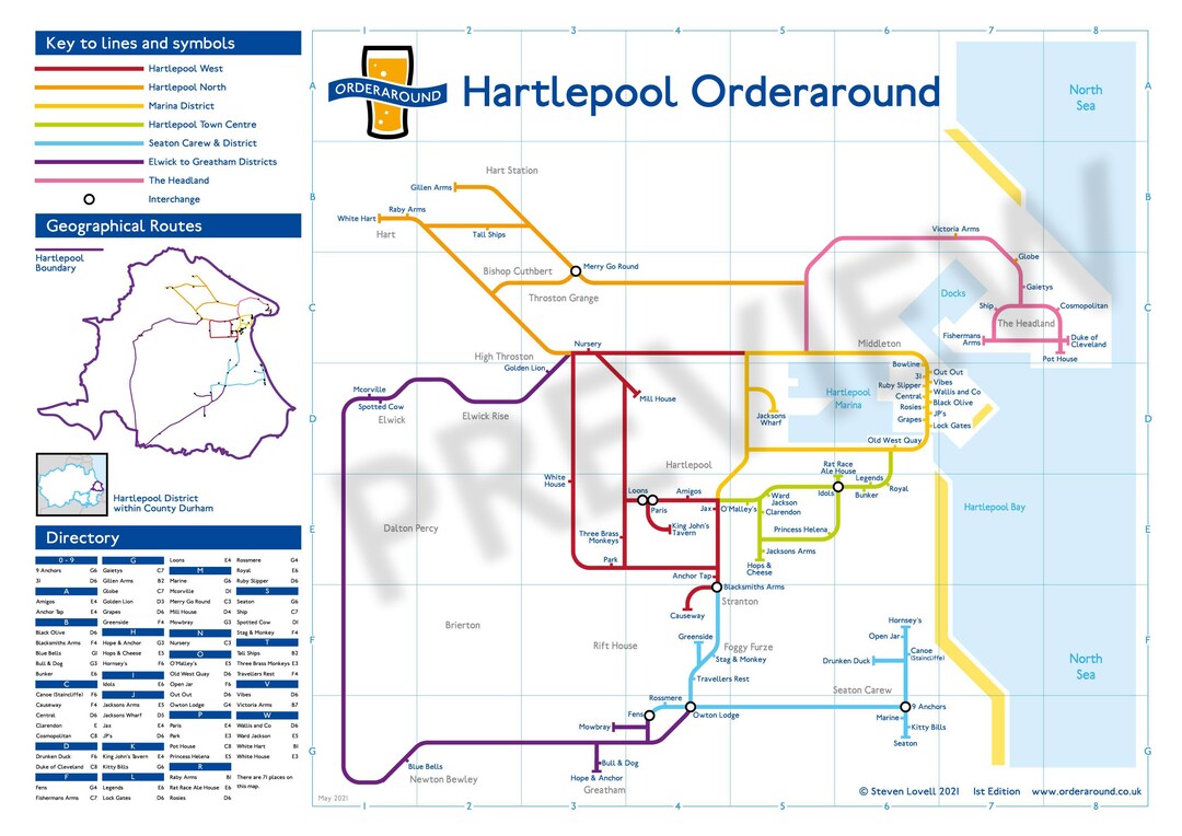Hartlepool Orderaround A3 Pub Map Poster - Etsy