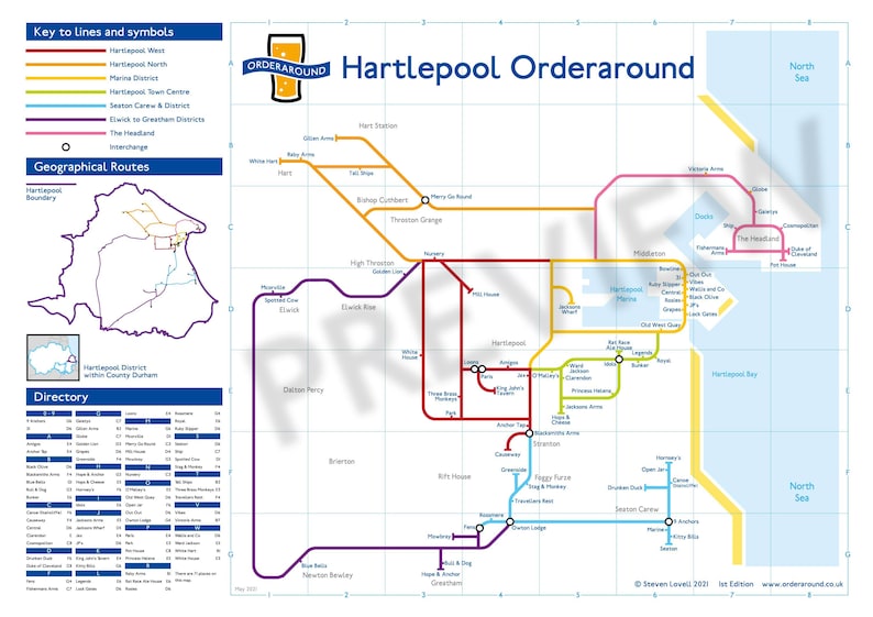 Hartlepool Orderaround A3 Pub Map Poster - Etsy