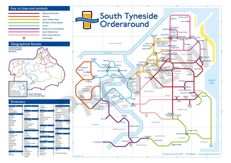 South Tyneside Orderaround A3 Pub Map Poster - Etsy