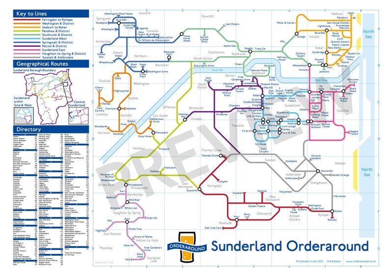 Sunderland Orderaround A3 Pub Map Poster - Etsy