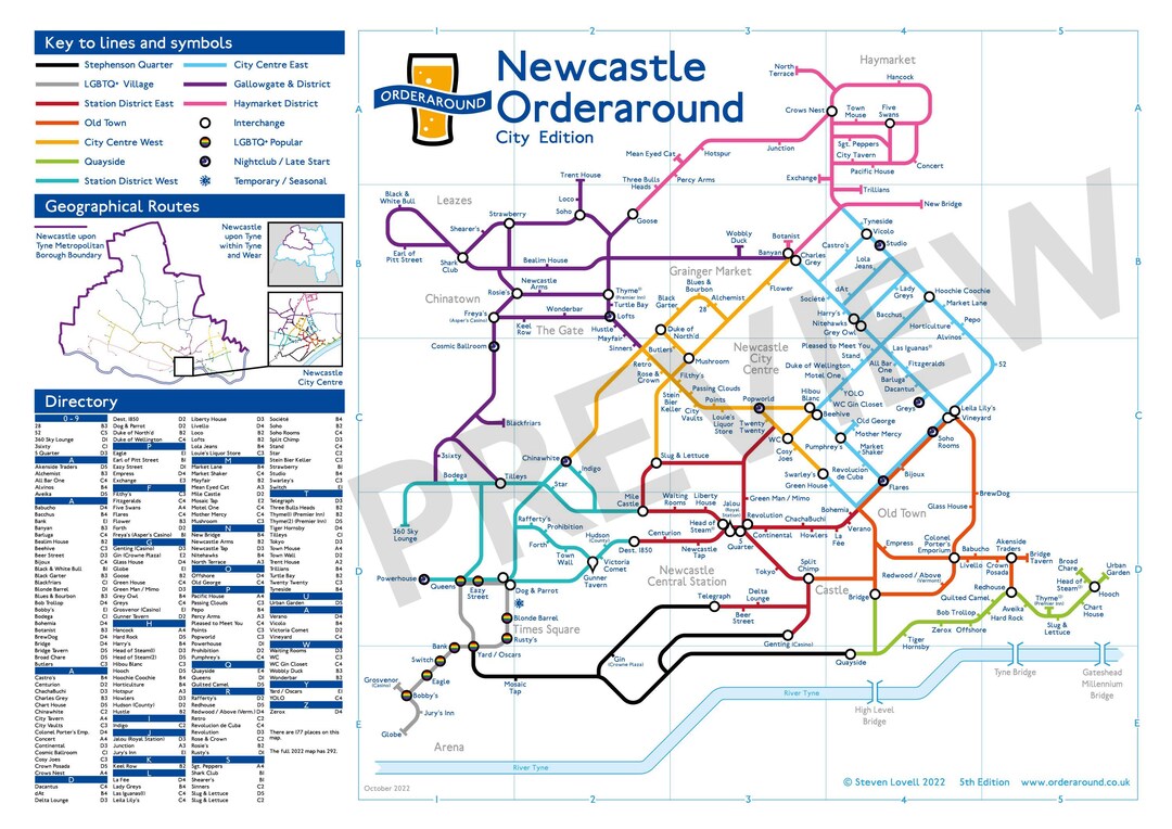 Newcastle City Orderaround A3 Pub Map Poster - Etsy