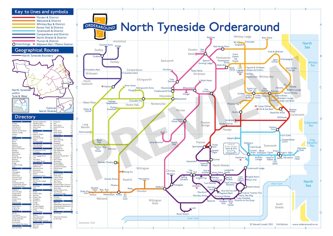 North Tyneside Orderaround A3 Pub Map Poster - Etsy