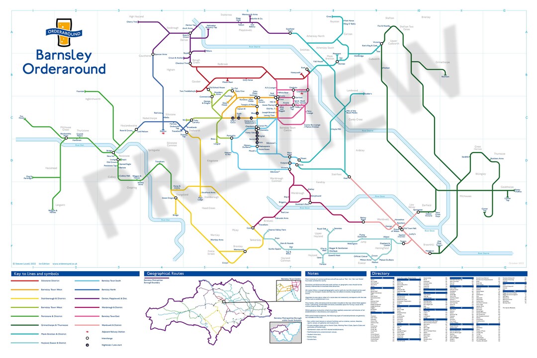 Pôster do mapa do pub Barnsley Orderaround (610 x 915 mm) - Etsy Portugal