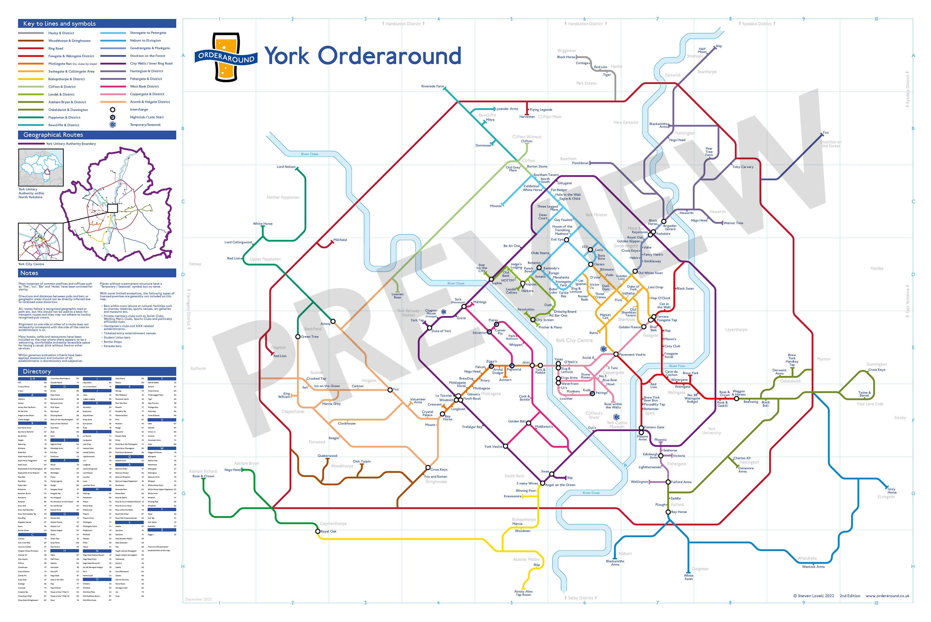 York Orderaround Pub Map Poster 610 X 915mm Etsy