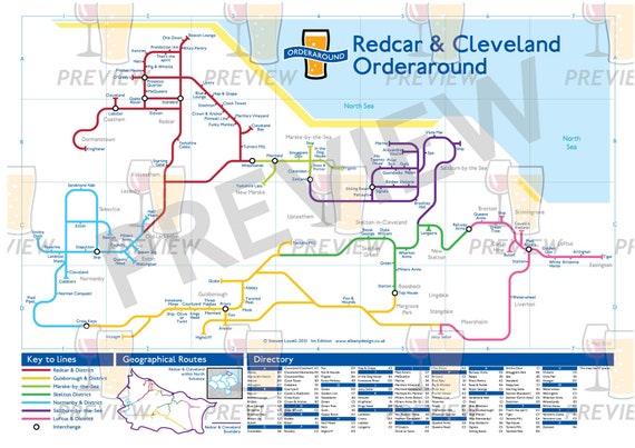 Redcar & Cleveland Orderaround Pub Map - Etsy UK