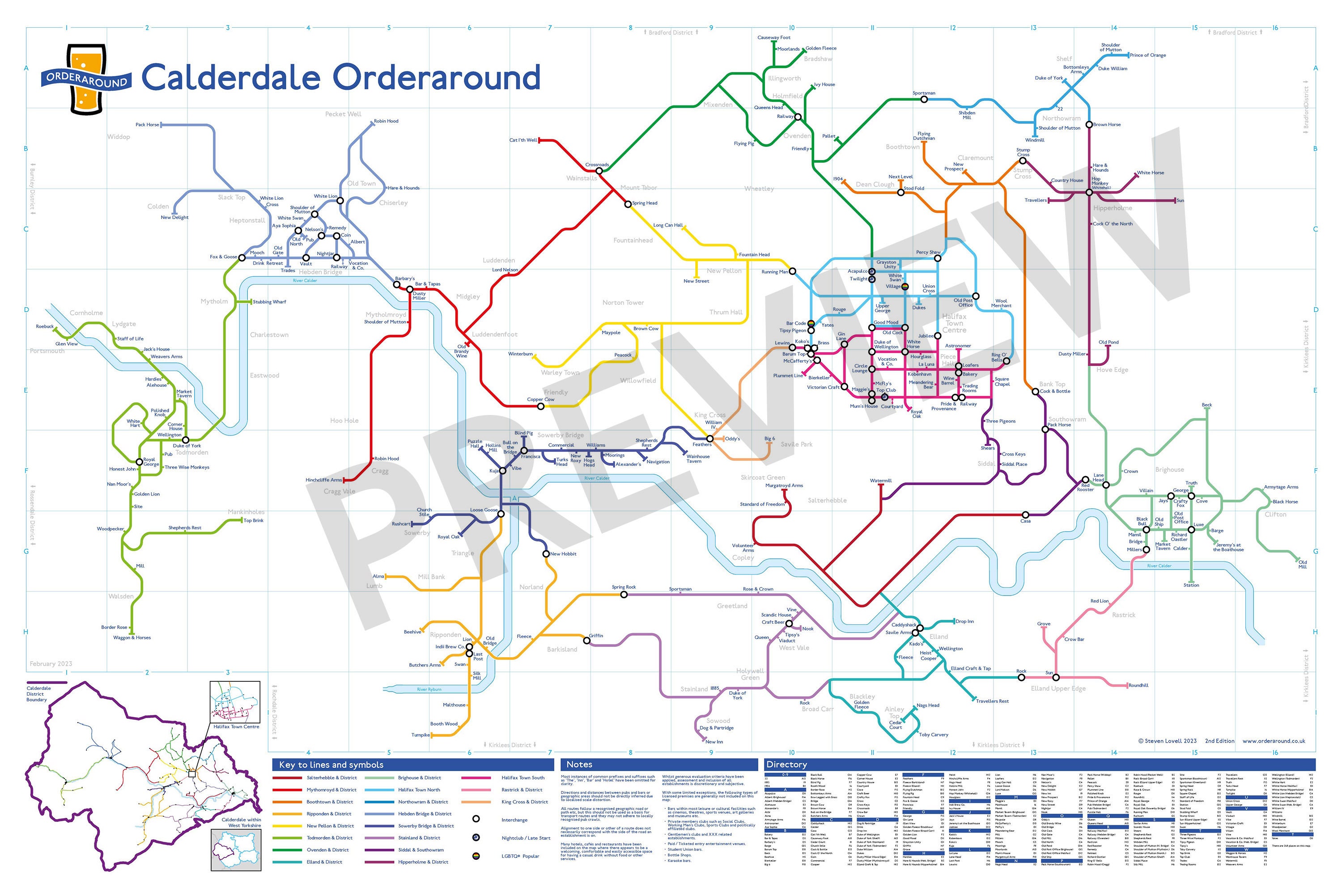 Calderdale Orderaround Pub Map Poster (610 X 915mm) - Etsy