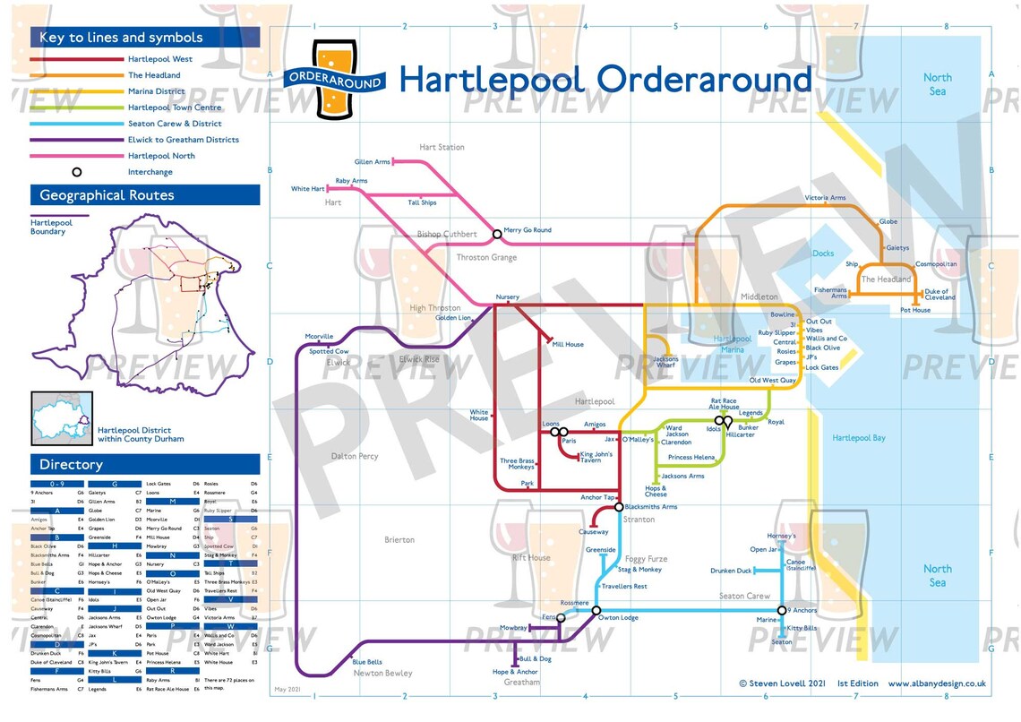 Hartlepool Orderaround A3 Pub Map Poster | Etsy