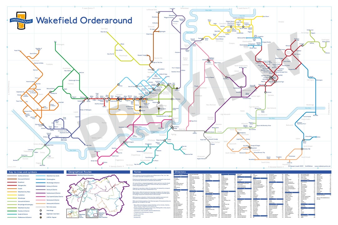 Wakefield Orderaround Pub Map Poster (610 X 915mm) - Etsy