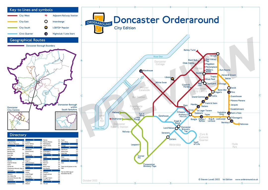 Doncaster City Orderaround A3 Pub Map Poster - Etsy