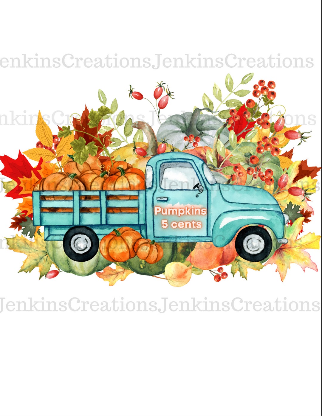 Pumpkin Fall Teal Truck PNG Digital Download With Print Resell Rights ...