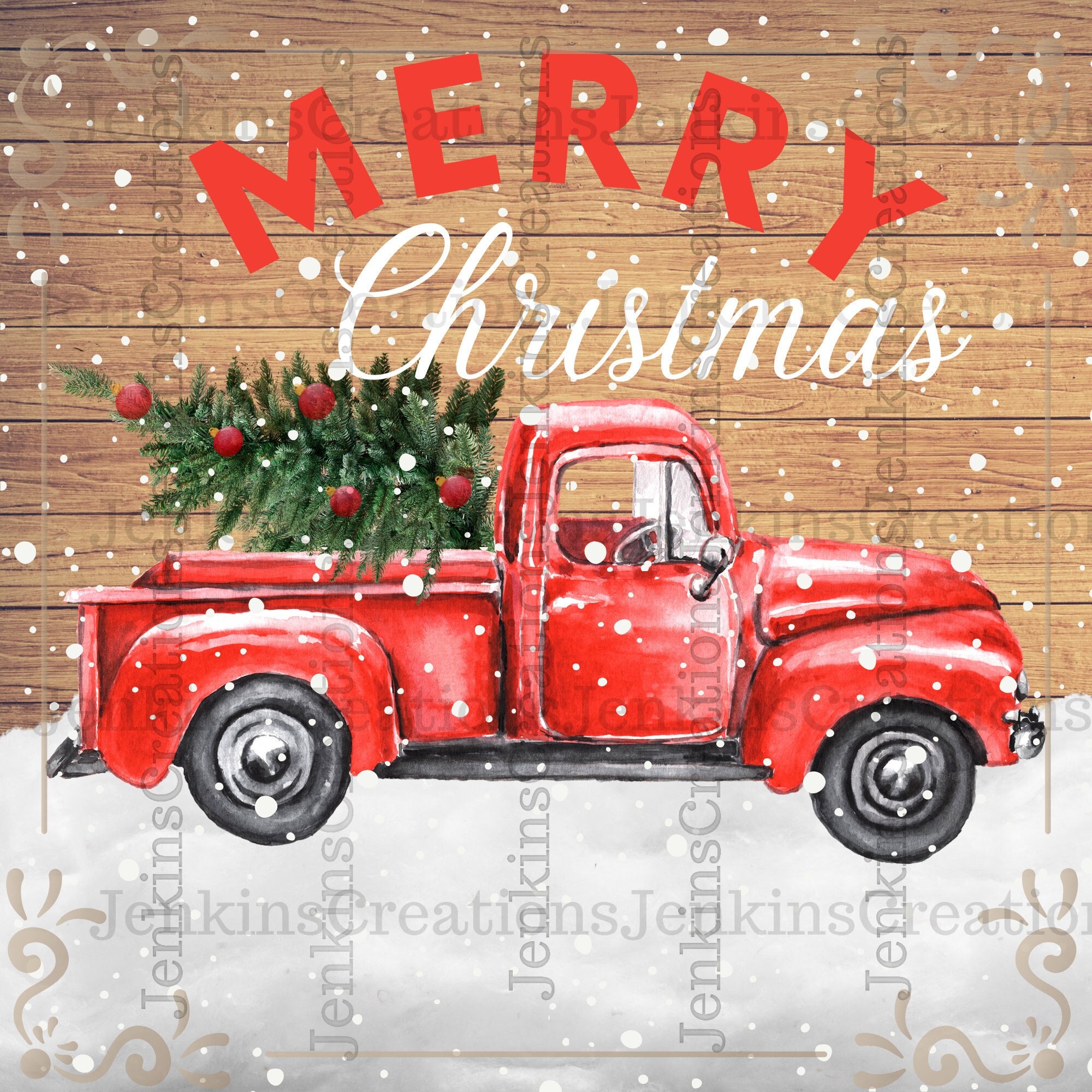 Digital PNG Red Truck Merry Christmas 12x12 With Print Resell | Etsy