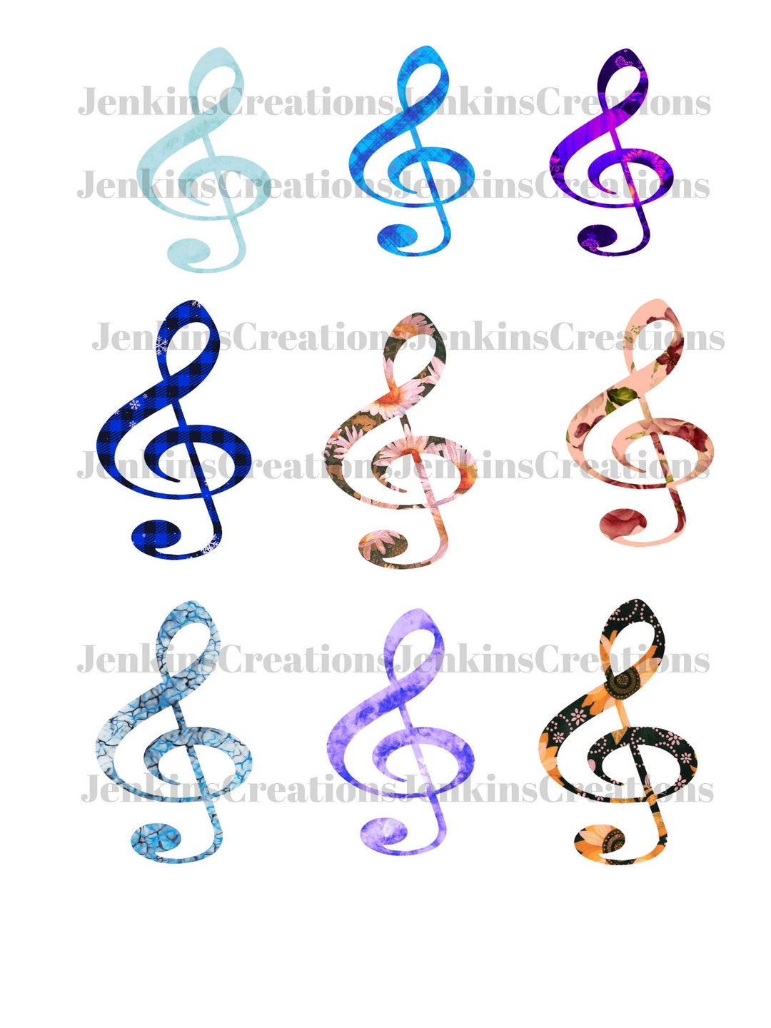 Music Notes in 18 Patterns PNG Digital Printable Transparent Background ...