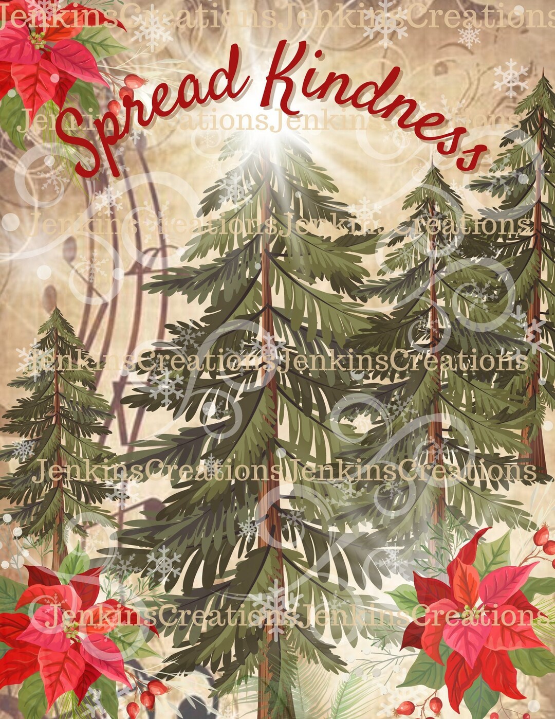 Beautiful Spread Kindness Pine Tree and Poinsettia Christmas ...