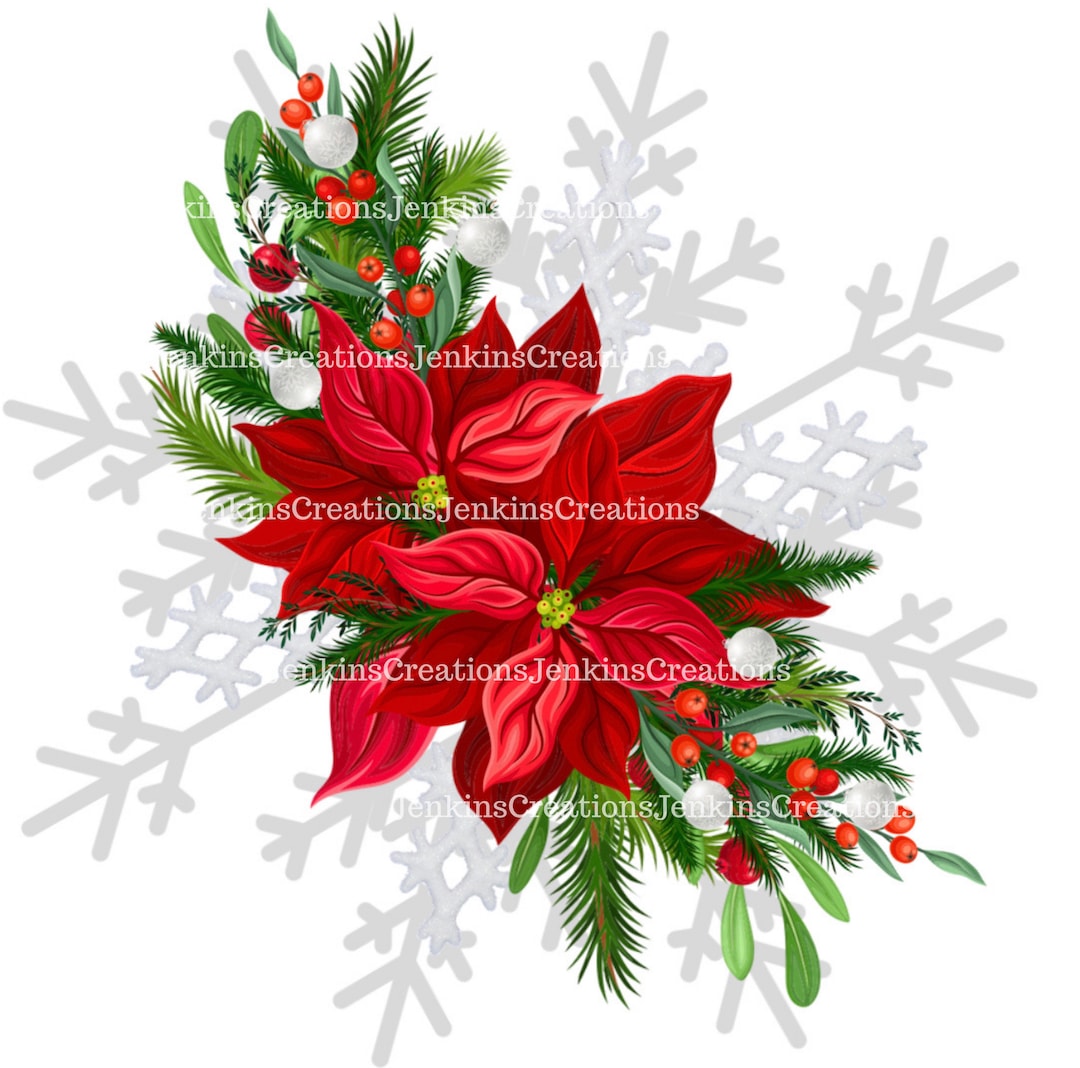 Digital PNG Red Poinsettia and Snowflake - Etsy