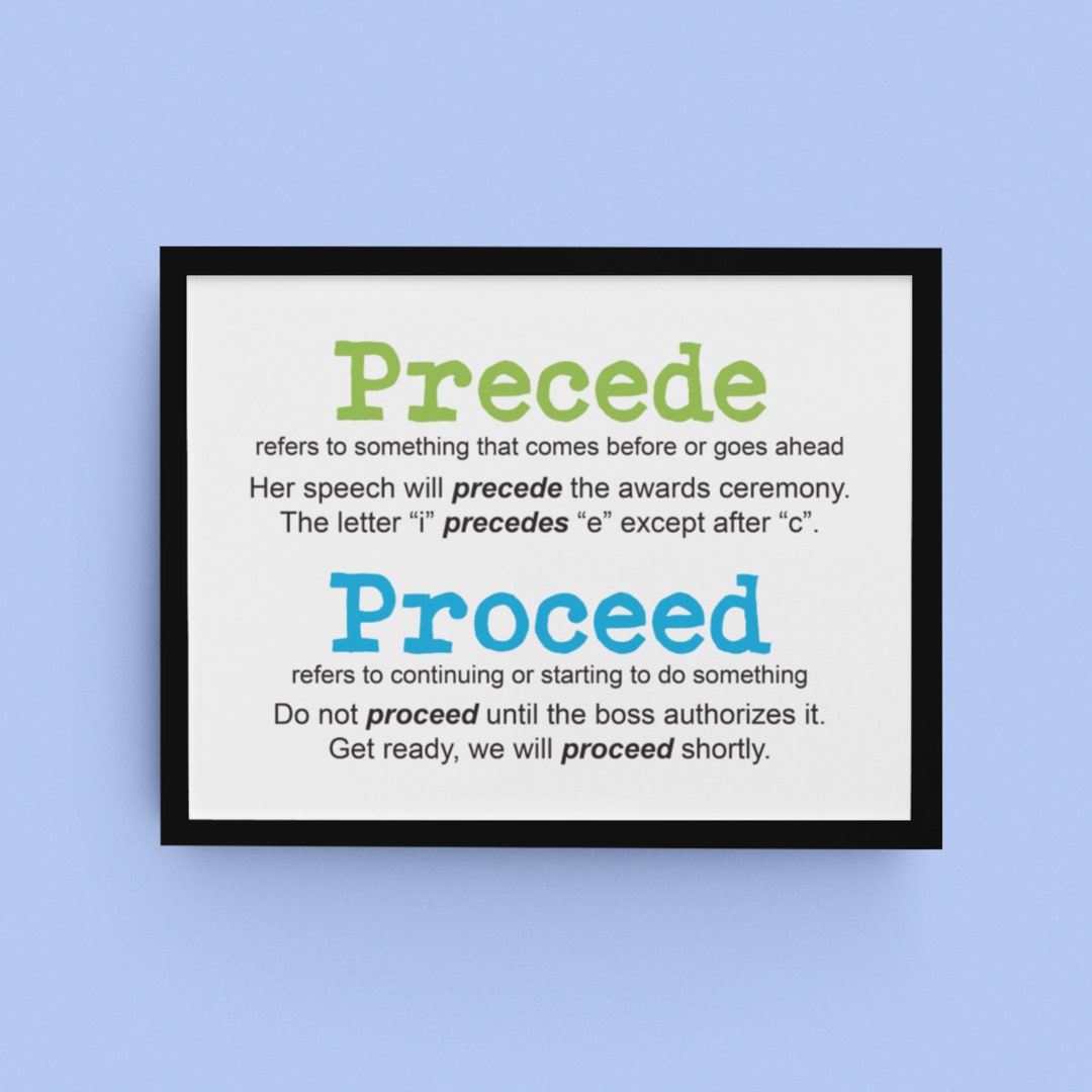 Proceed Precede Grammar Poster Printable Digital Download Commonly ...