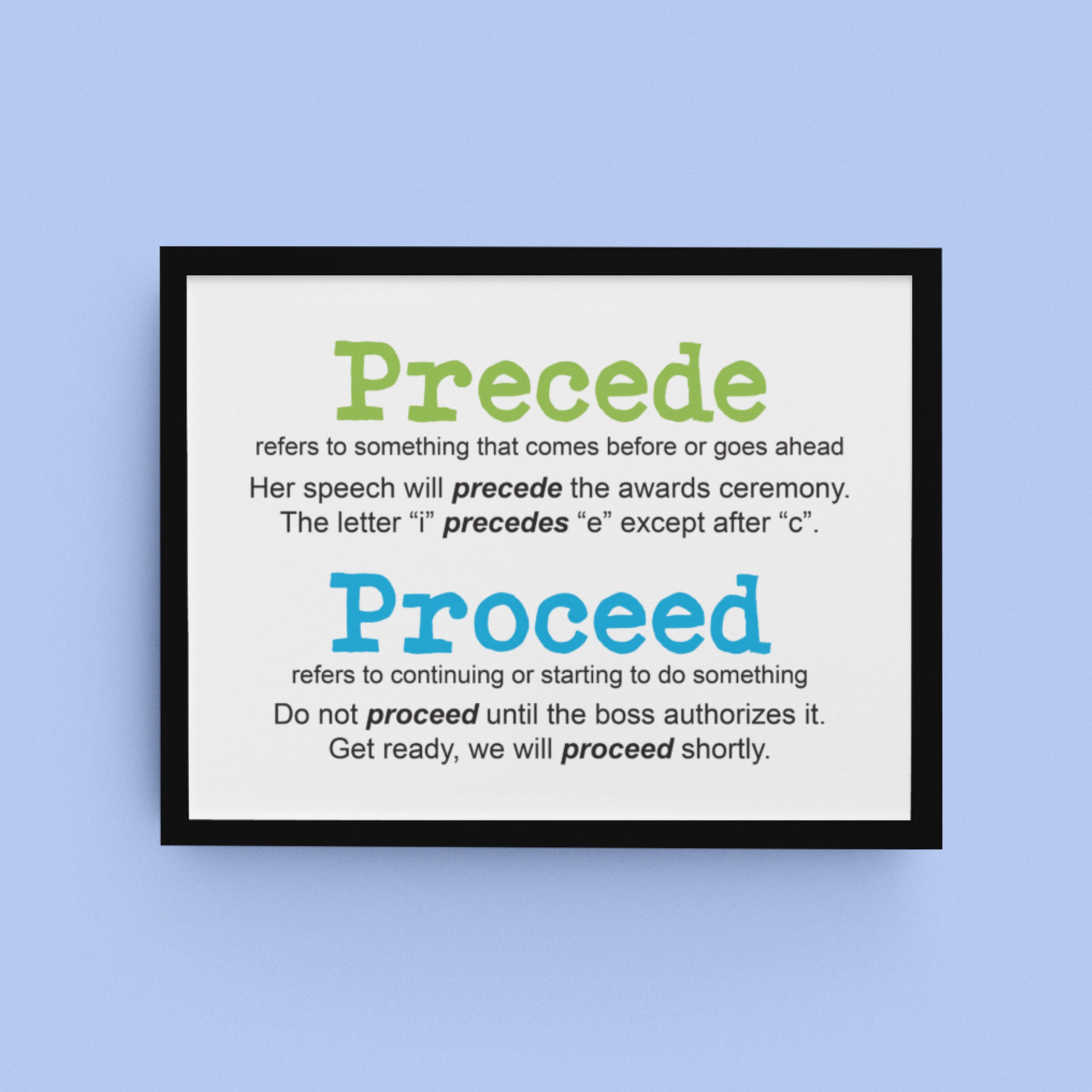 Proceed Precede Grammar Poster Printable Digital Download Commonly ...