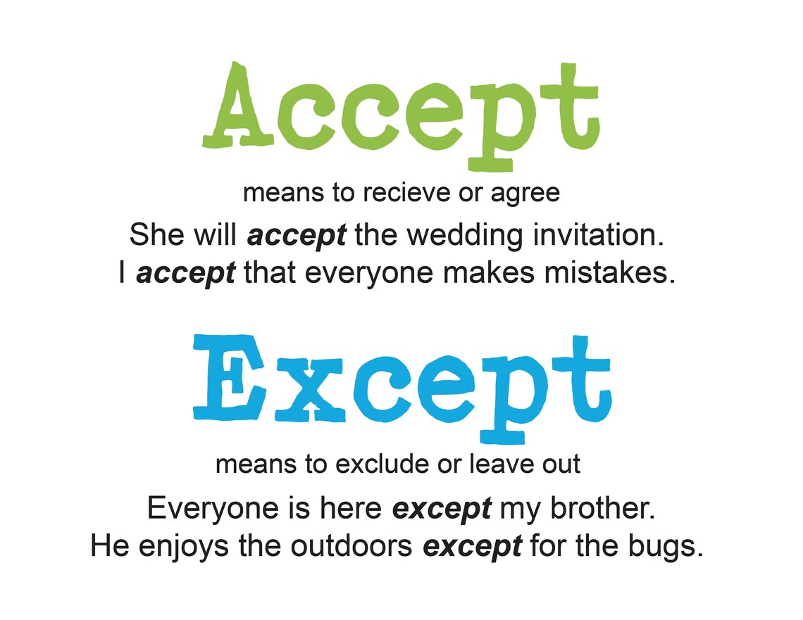 Accept Except Grammar Poster Printable Digital Download Commonly Confused Words - Etsy