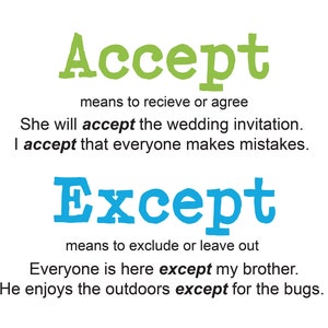 Accept Except Grammar Poster Printable Digital Download Commonly ...
