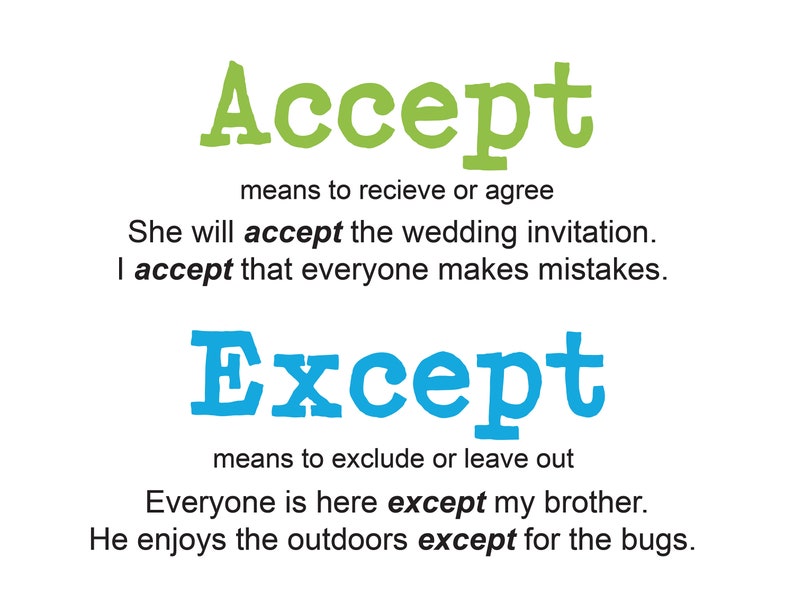 Accept Except Grammar Poster Printable Digital Download Commonly Confused Words - Etsy