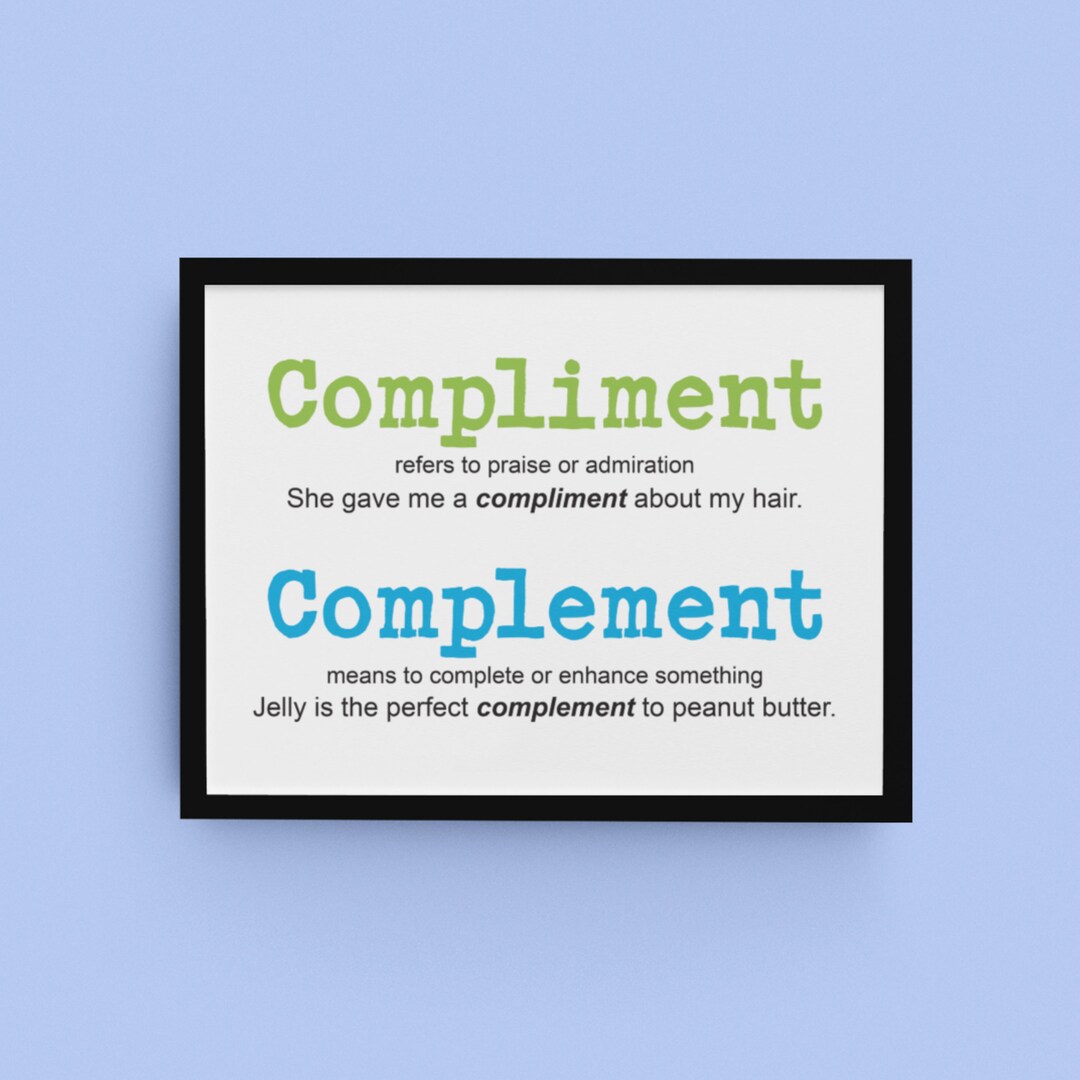 Compliment Complement Grammar Poster Printable Digital Download ...