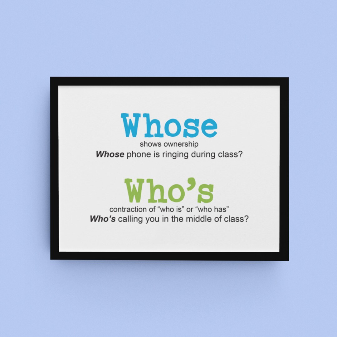 Whose Who's Grammar Poster Printable Digital Download Commonly Confused ...