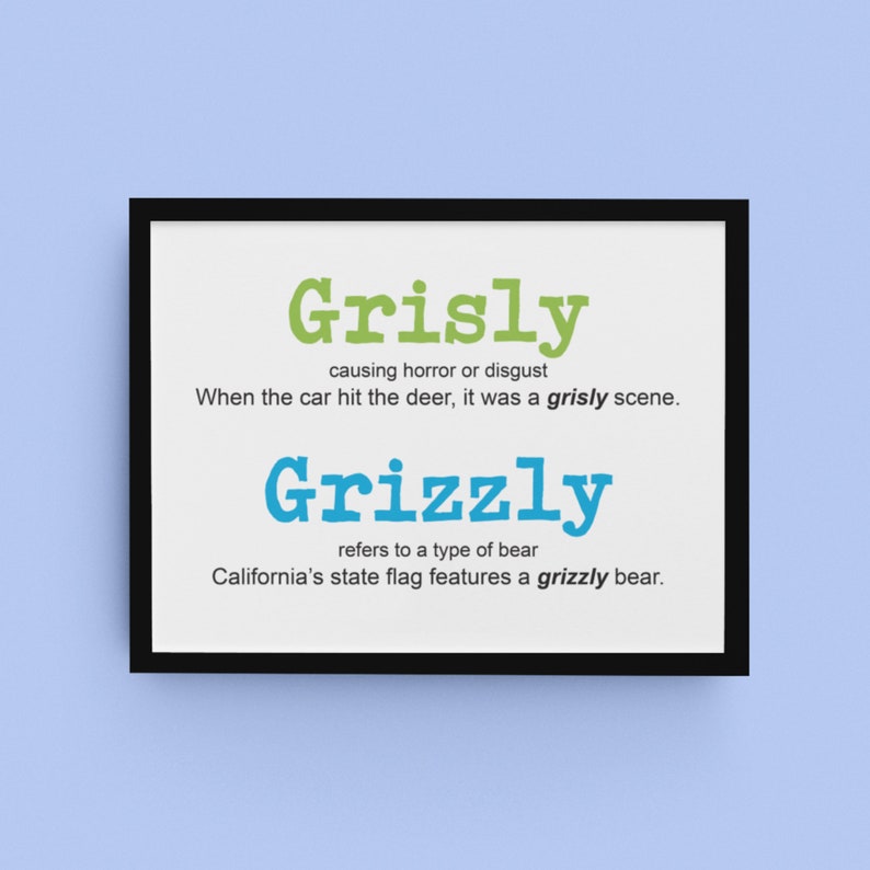 Grizzly Grisly Grammar Poster Printable Digital Download - Etsy