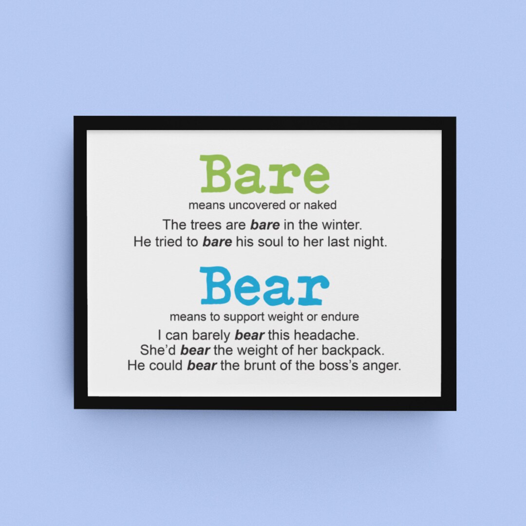 Bear Bare Grammar Poster Printable Digital Download Commonly Confused ...