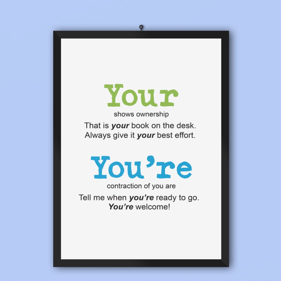 Your You're Grammar Education Poster Back to School English Teacher ...